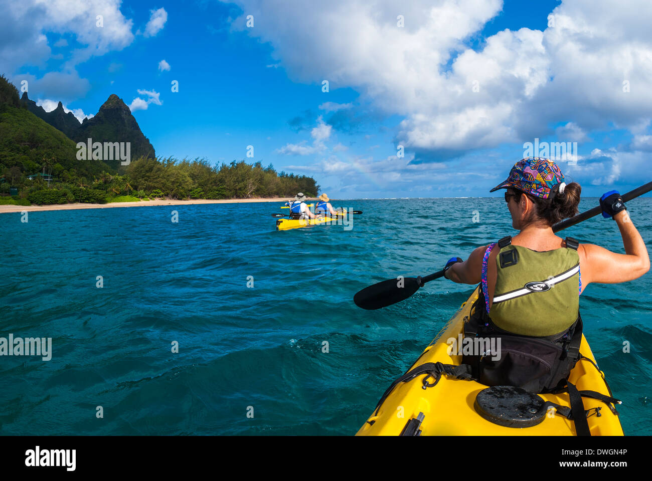 Sea kayaking along the Na Pali Coast, Island of Kauai, Hawaii USA Stock ...