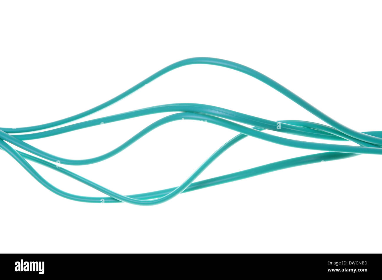 Green abstract cables line isolated on white background Stock Photo - Alamy