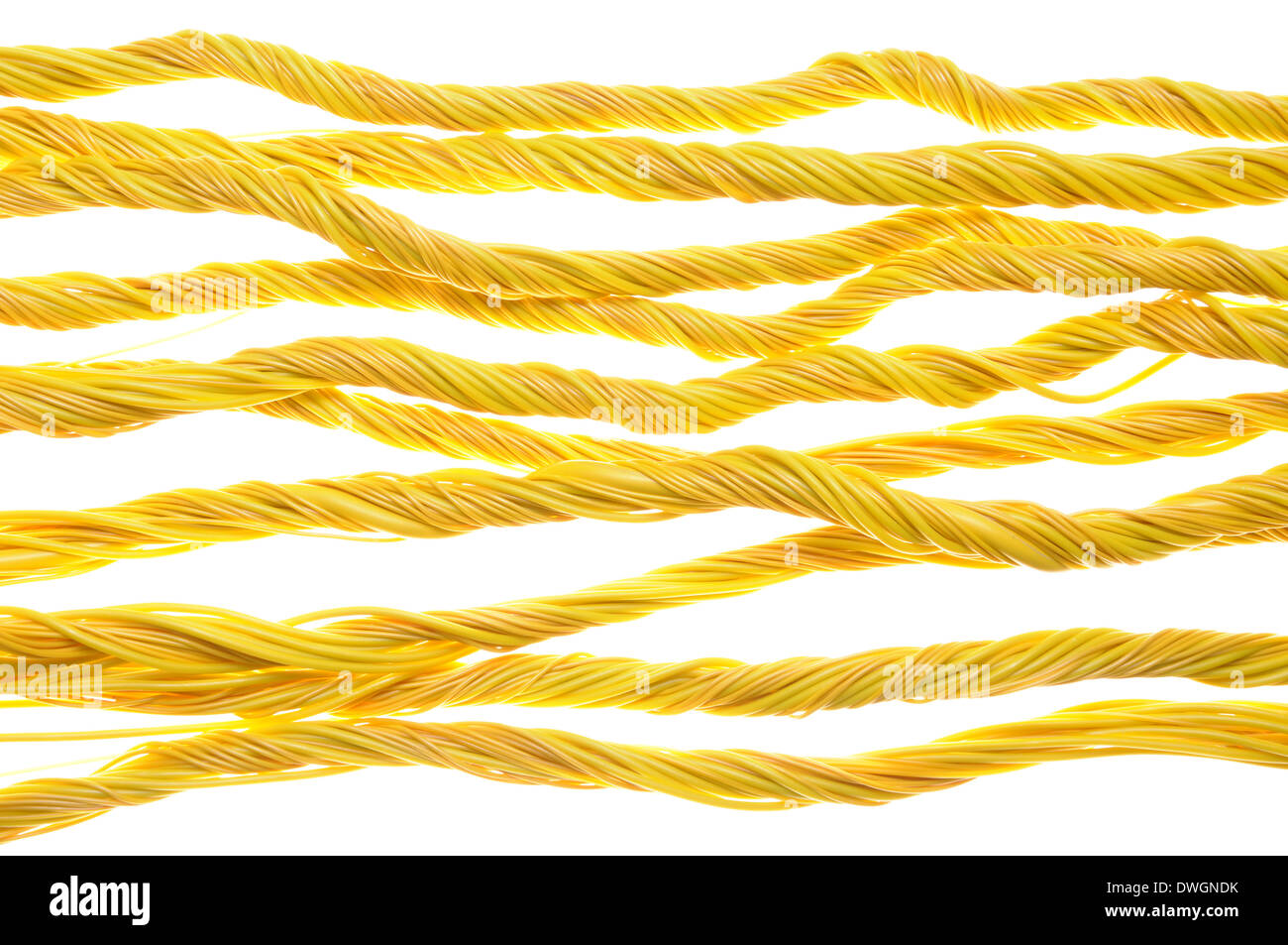 Yellow computer cable isolated on white background Stock Photo - Alamy