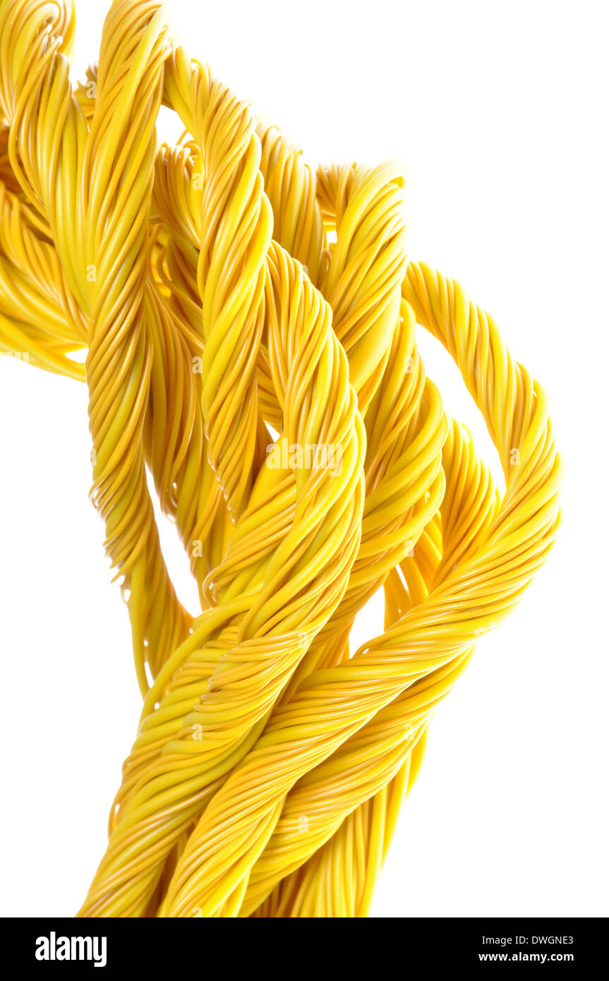 Yellow computer cable isolated on white background Stock Photo - Alamy