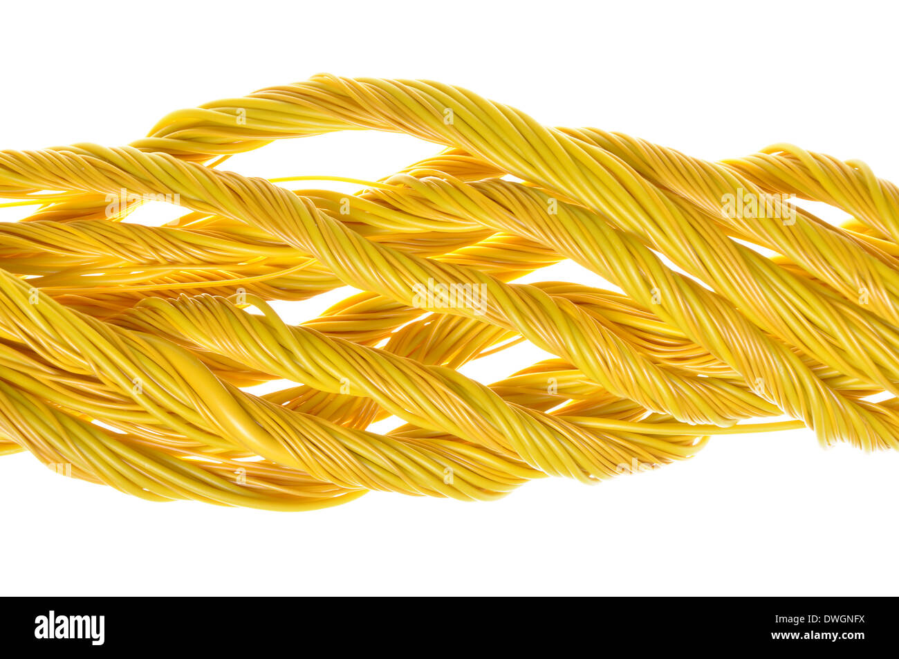 Yellow computer cable isolated on white background Stock Photo - Alamy