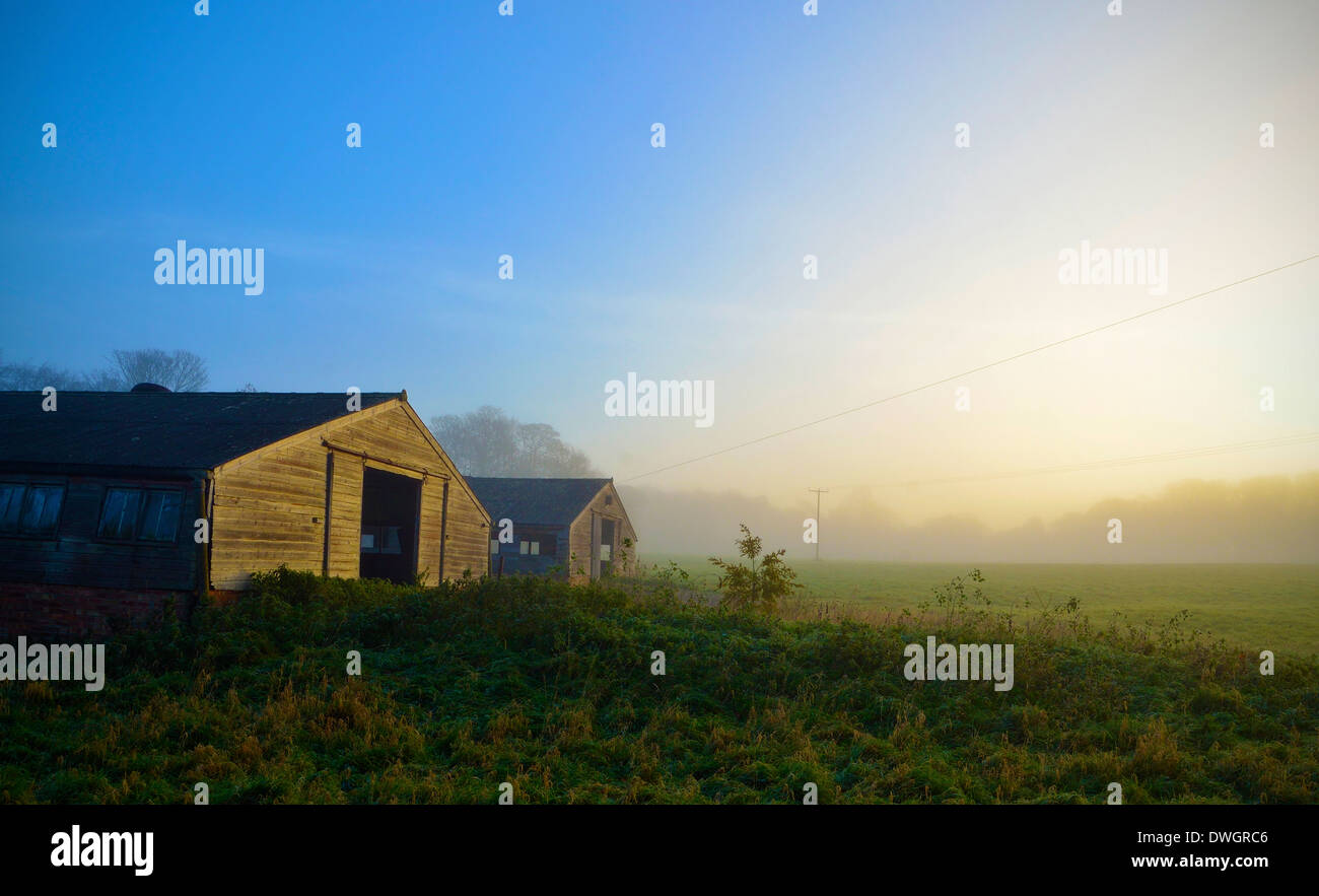 Barns in mist hi-res stock photography and images - Alamy