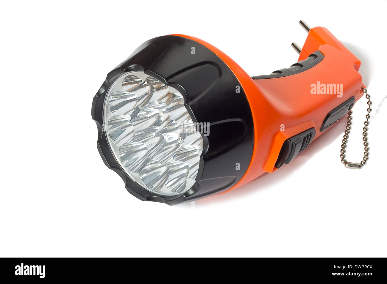 Comfortable small battery electric torch orange. Presented on a white ...