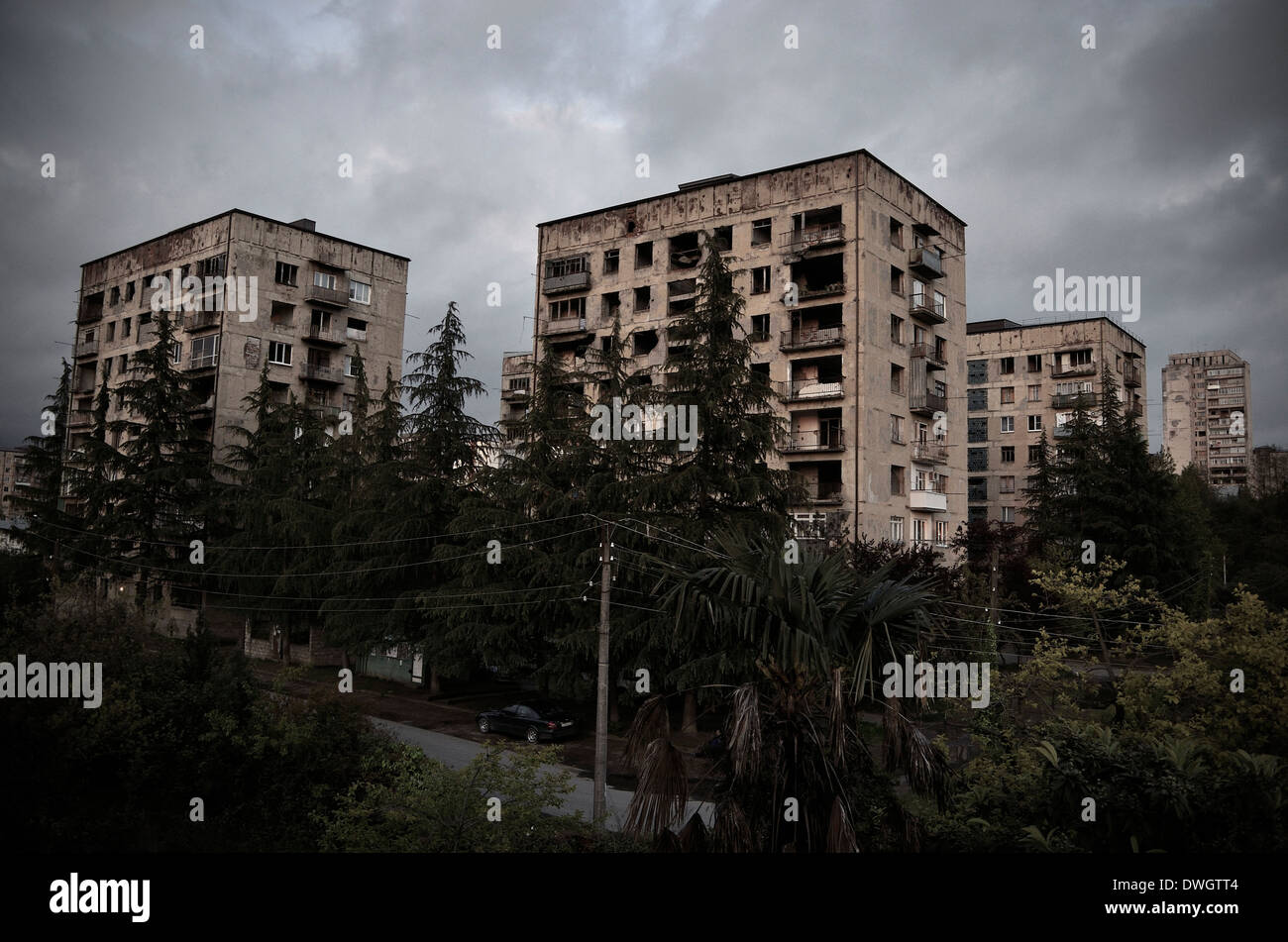 Destroyed tower blocks, Sukhumi, Abkhazia Stock Photo - Alamy