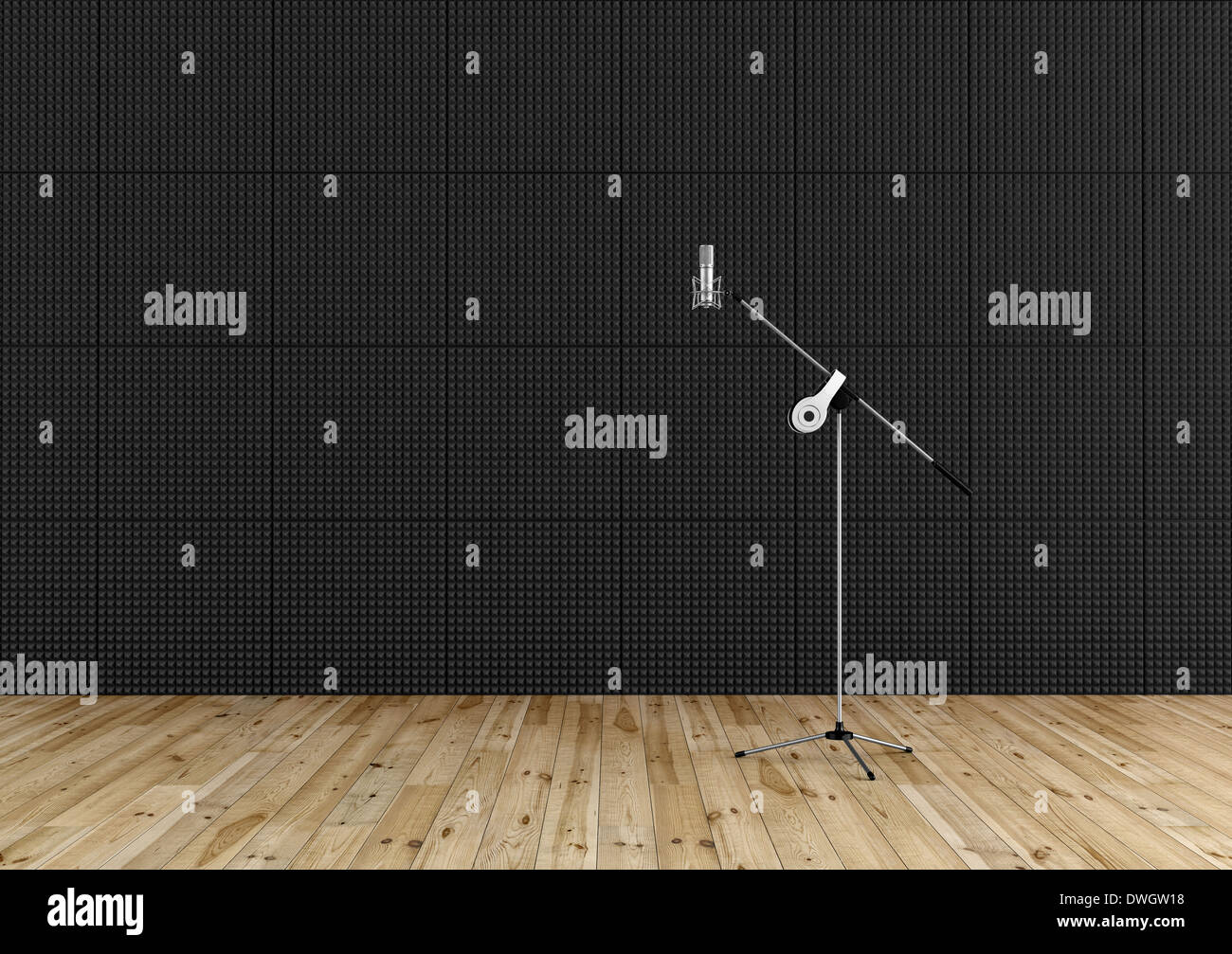 Professional microphone in a recording studio with black acoustic panel ...