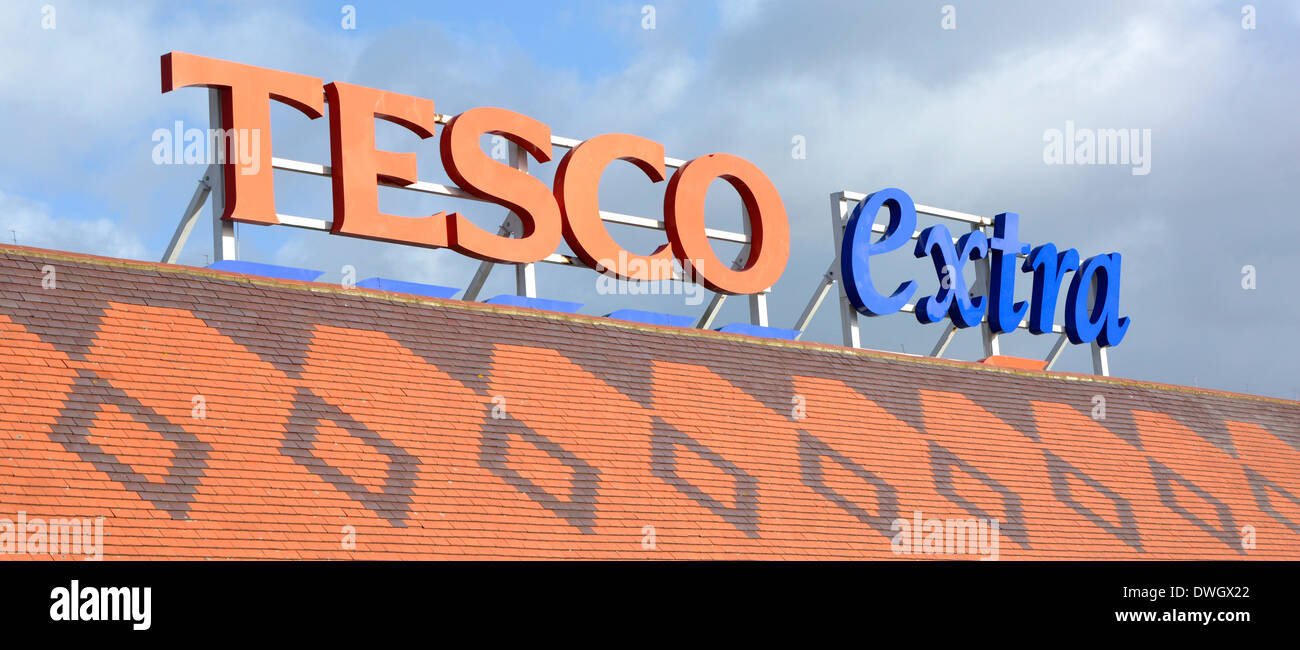 Patterns in roof tiling on Tesco Extra store Stock Photo - Alamy