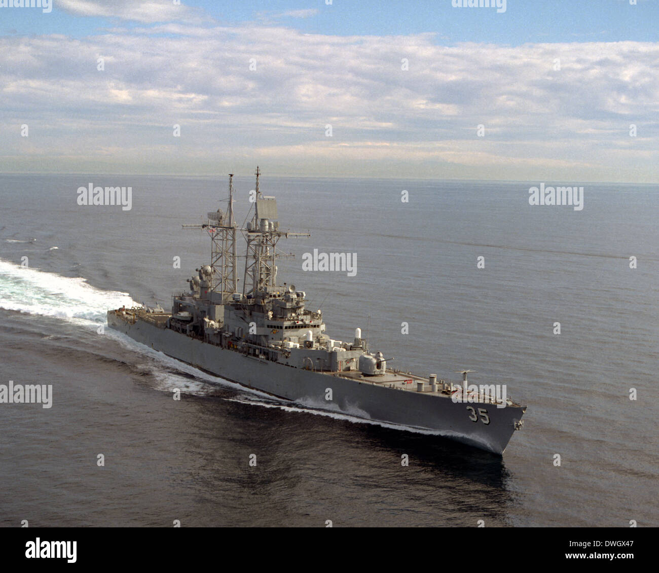 US Navy guided-missile destroyer USS Truxtun underway January 3, 1989 ...