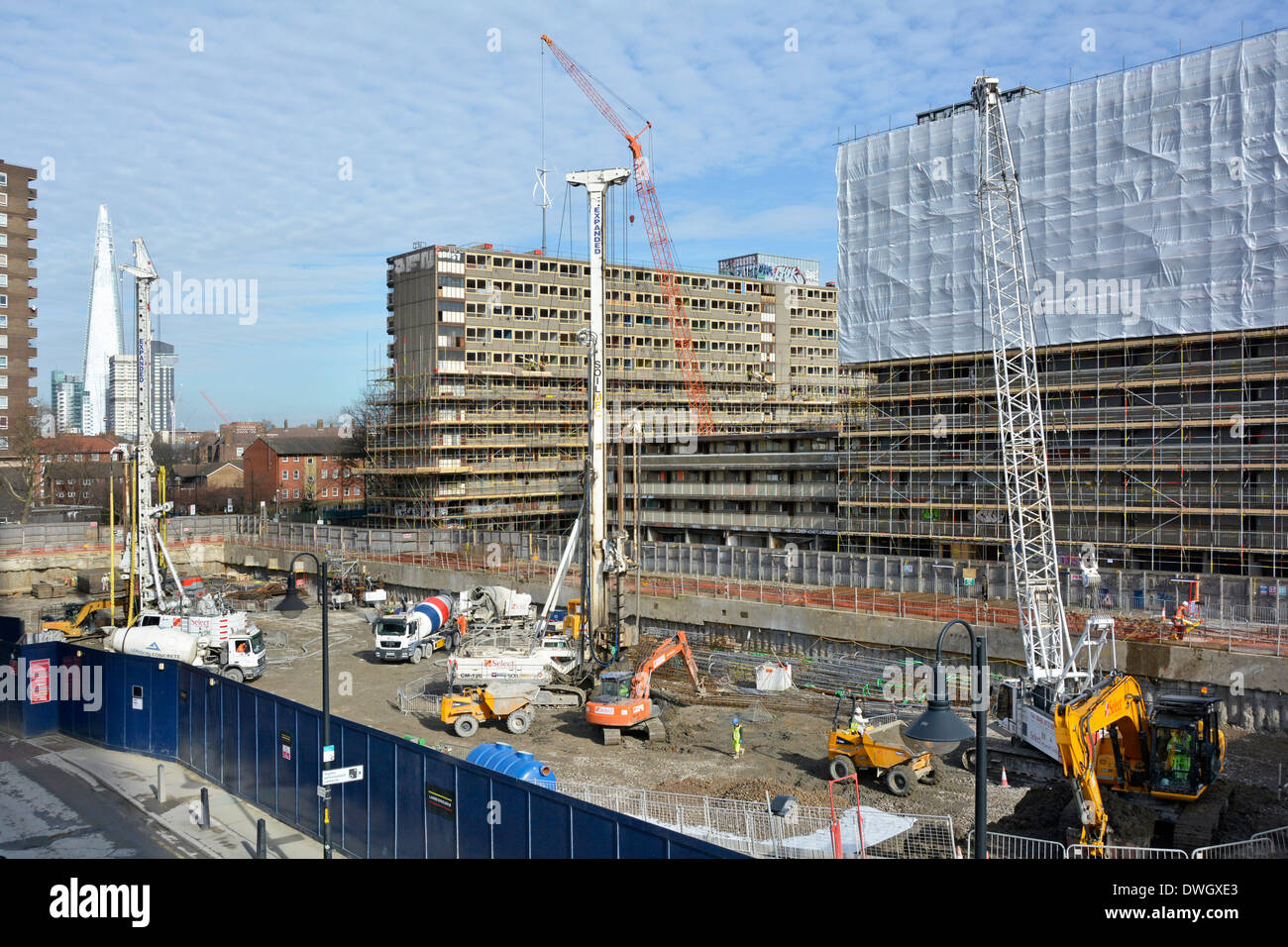 Scaffolding for demolition and foundations for re-development work both ...