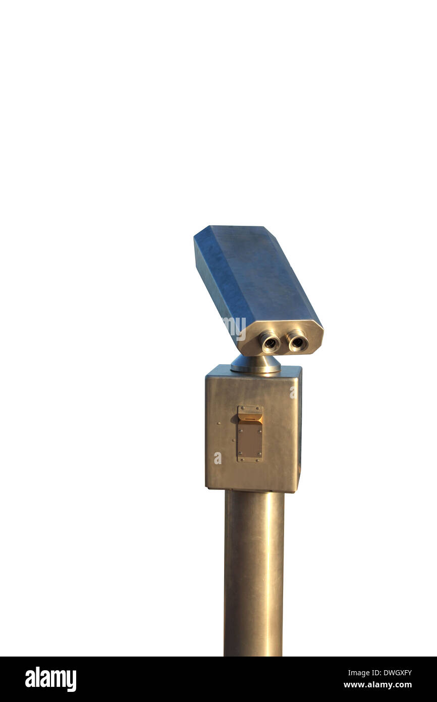 Metallic coin operated viewer for tourists to look at against coastal ...