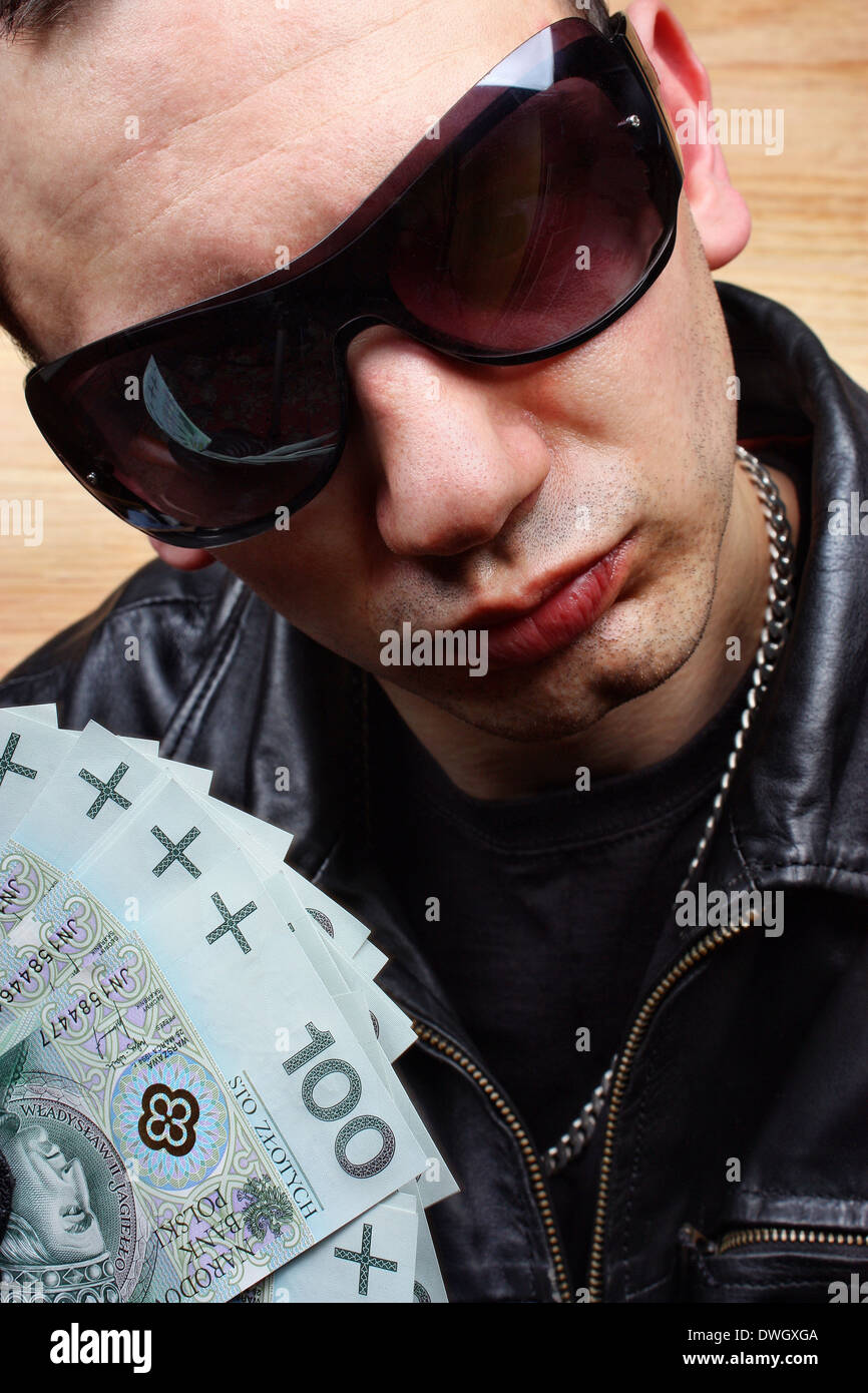Chief boss mafia gangster thug with stolen polish money Stock Photo - Alamy