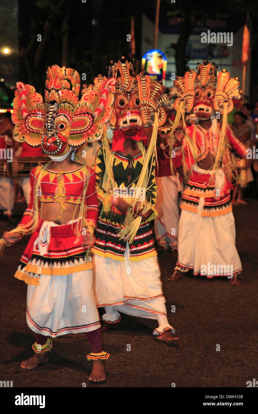 Sri Lanka; Colombo, Navam Perahera, festival, masked dancers Stock ...