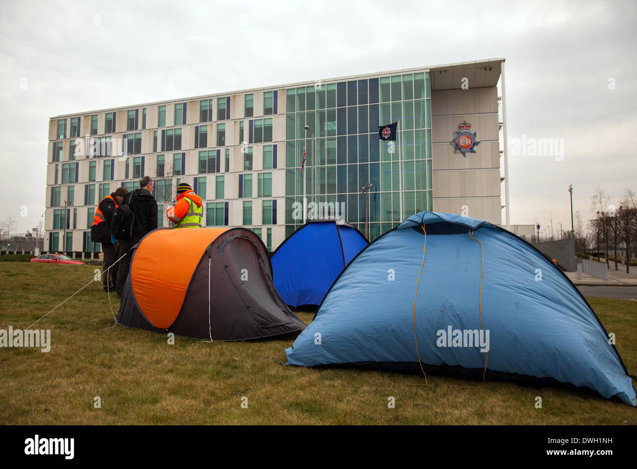 Manchester 8th March, 2014. Fracking Protesters Camp outside GMP HQ ...