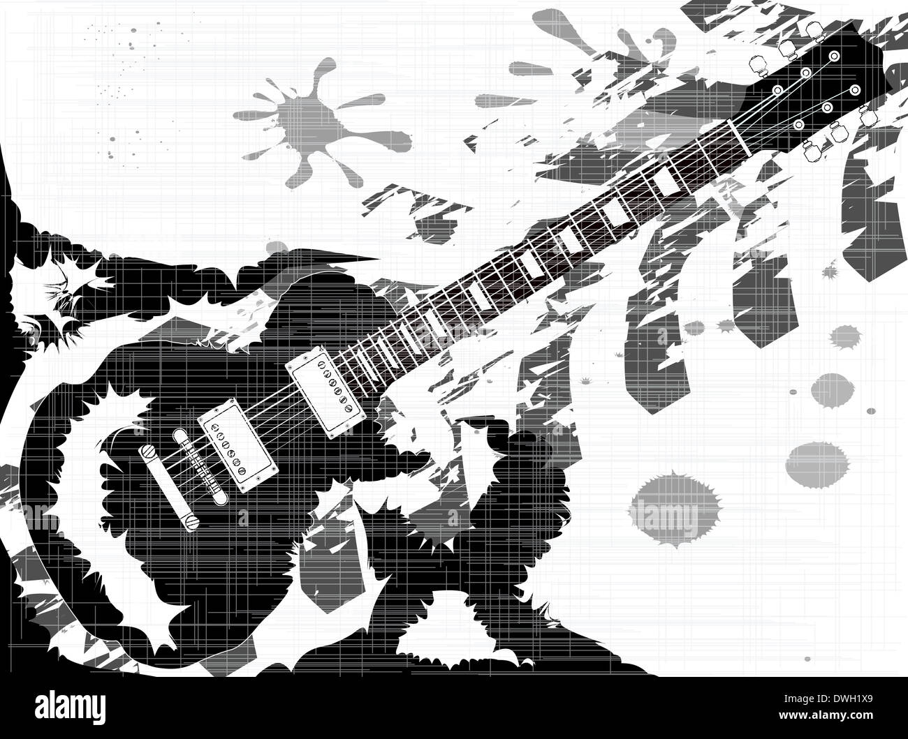 A rock guitar integrated into a splatter type grunge background Stock ...