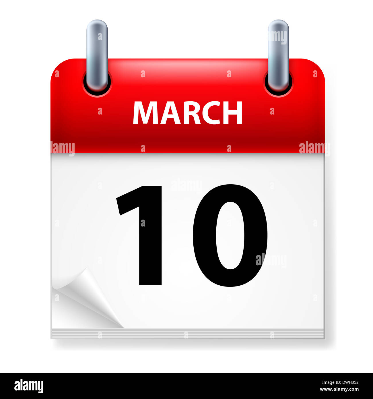 Tenth March in Calendar icon on white background Stock Photo - Alamy