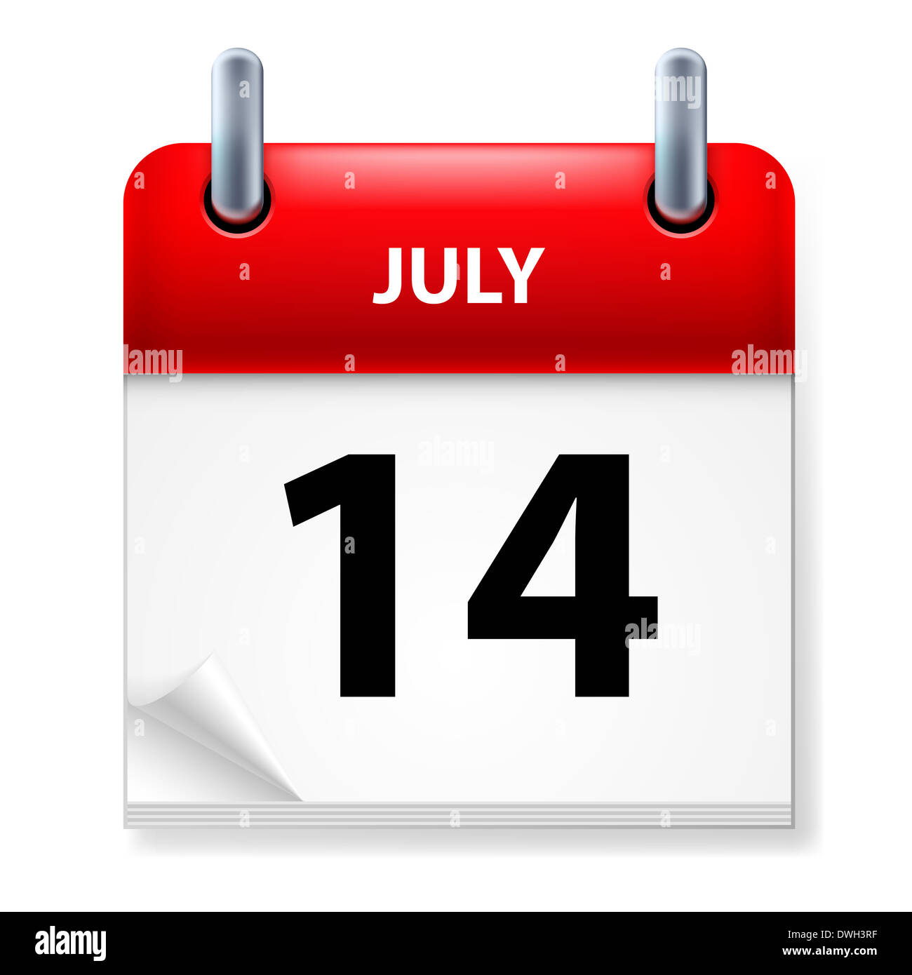 Fourteenth July in Calendar icon on white background Stock Photo - Alamy