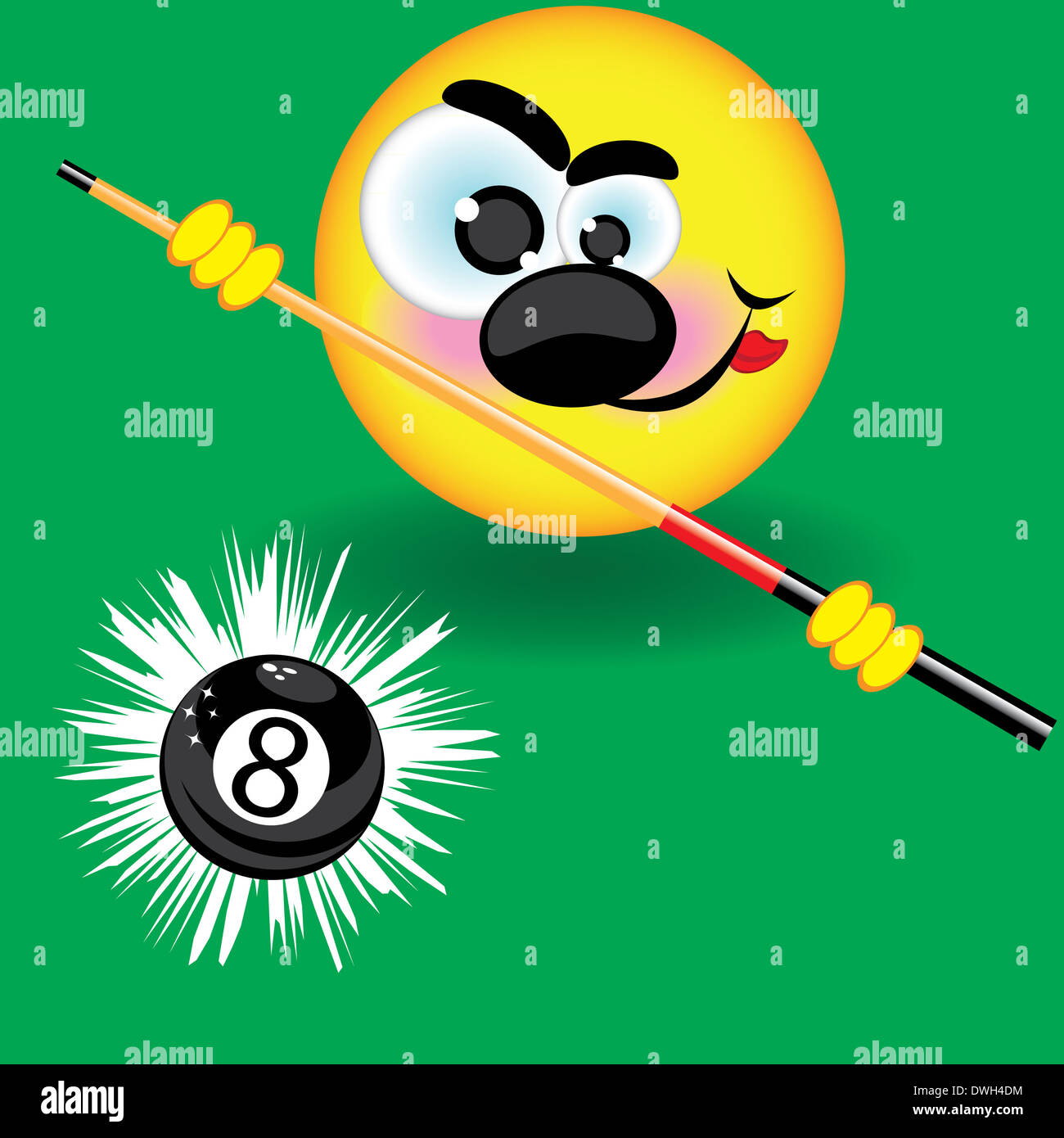 Funny smiling pool ball on the green background Stock Photo - Alamy
