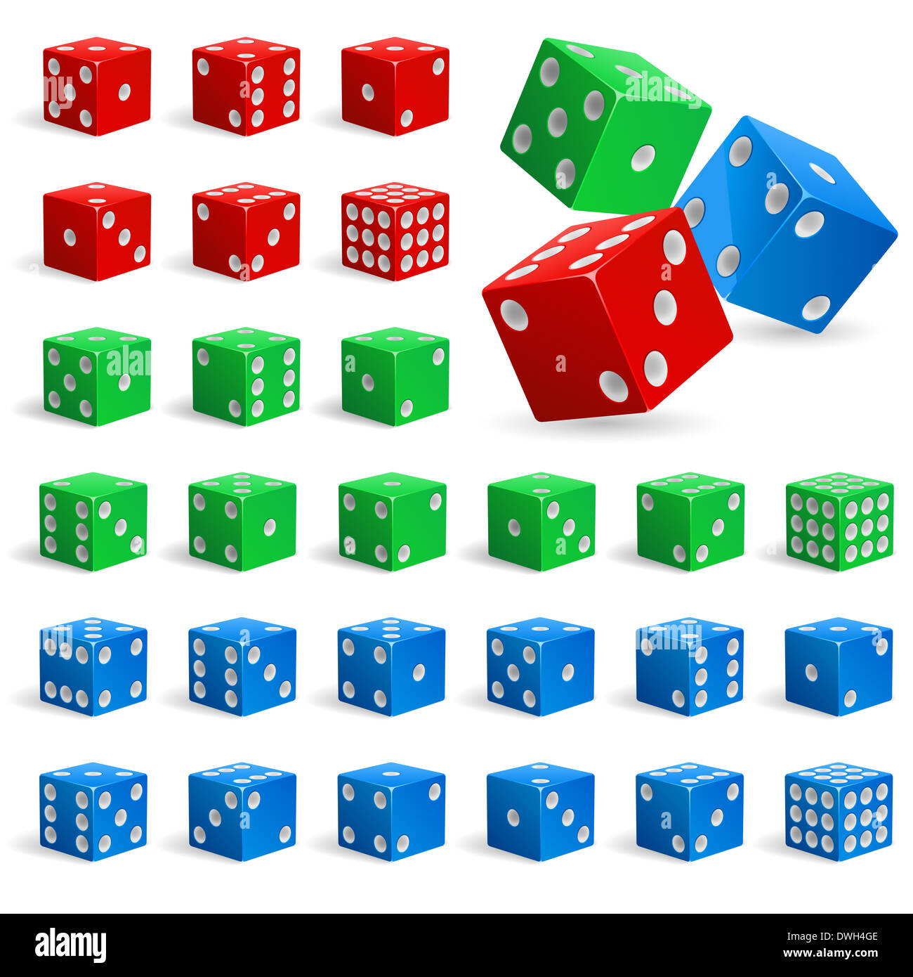 Set of color realistic dice. Illustration for design on white ...