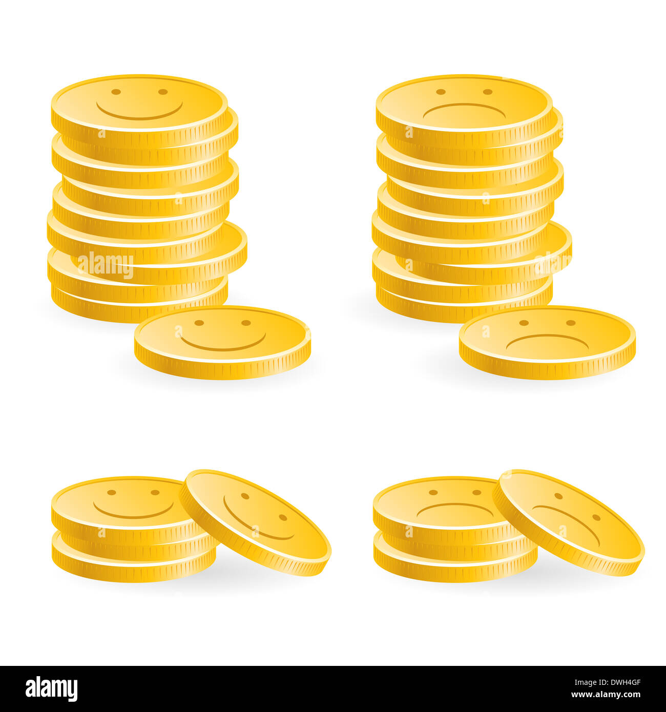 Illustration of the golden coins with smile on white background Stock ...