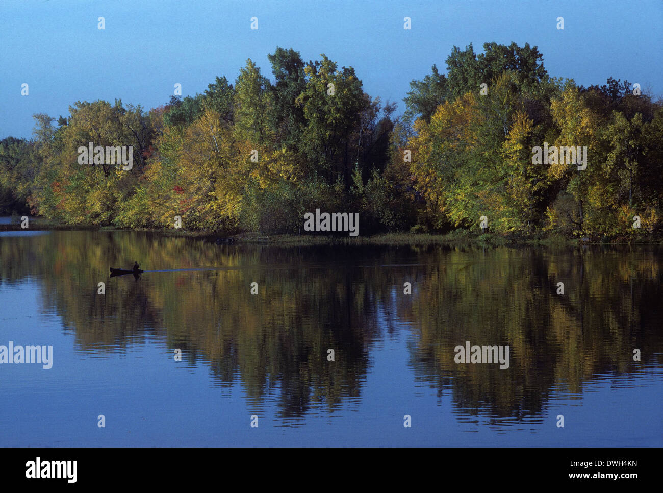Autumn reflection, Mille Iles River, Rosemere, Quebec, Canada Stock ...