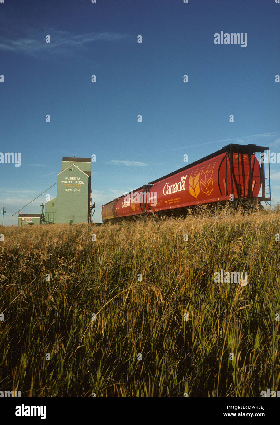 Grain elevator and grain car, Kathryn, Alberta, Canada Stock Photo - Alamy