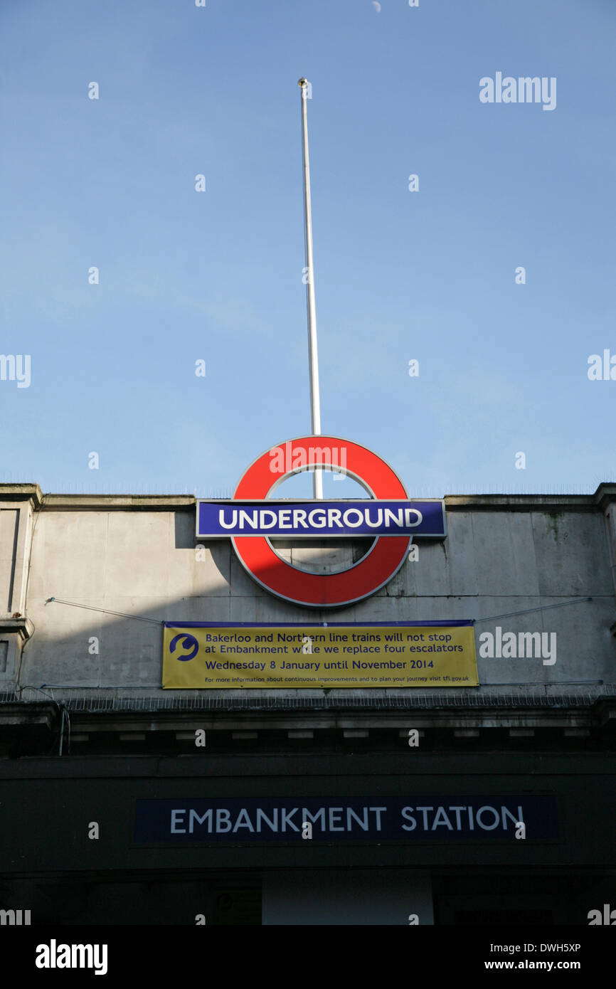 London, UK. 8th March 2014. Embankment Station London underground ...