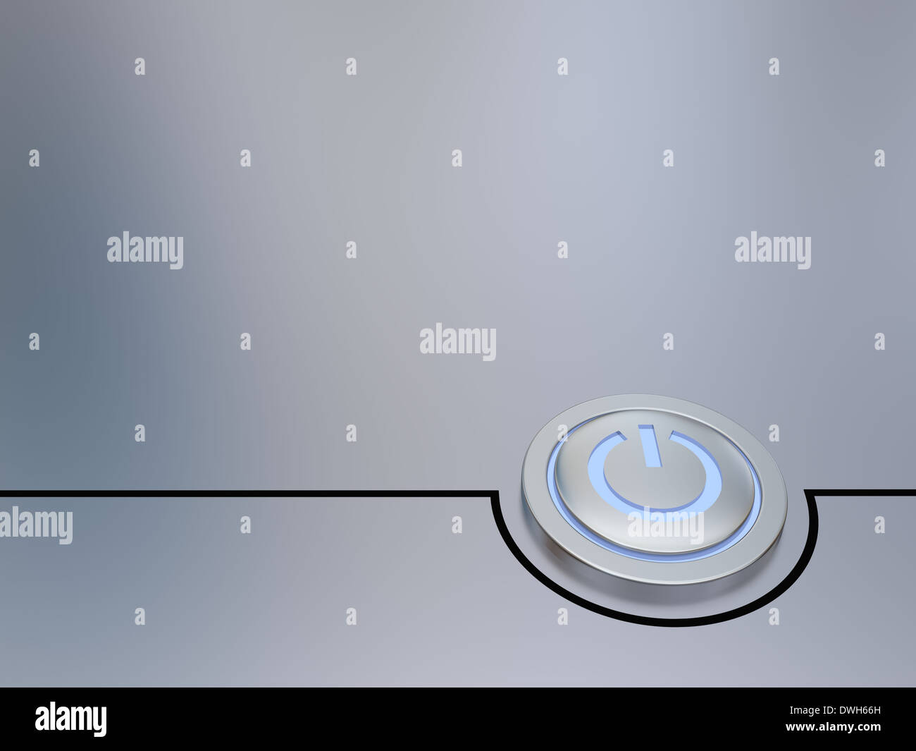 Metallic on-off button illustration with glowing blue light Stock Photo ...