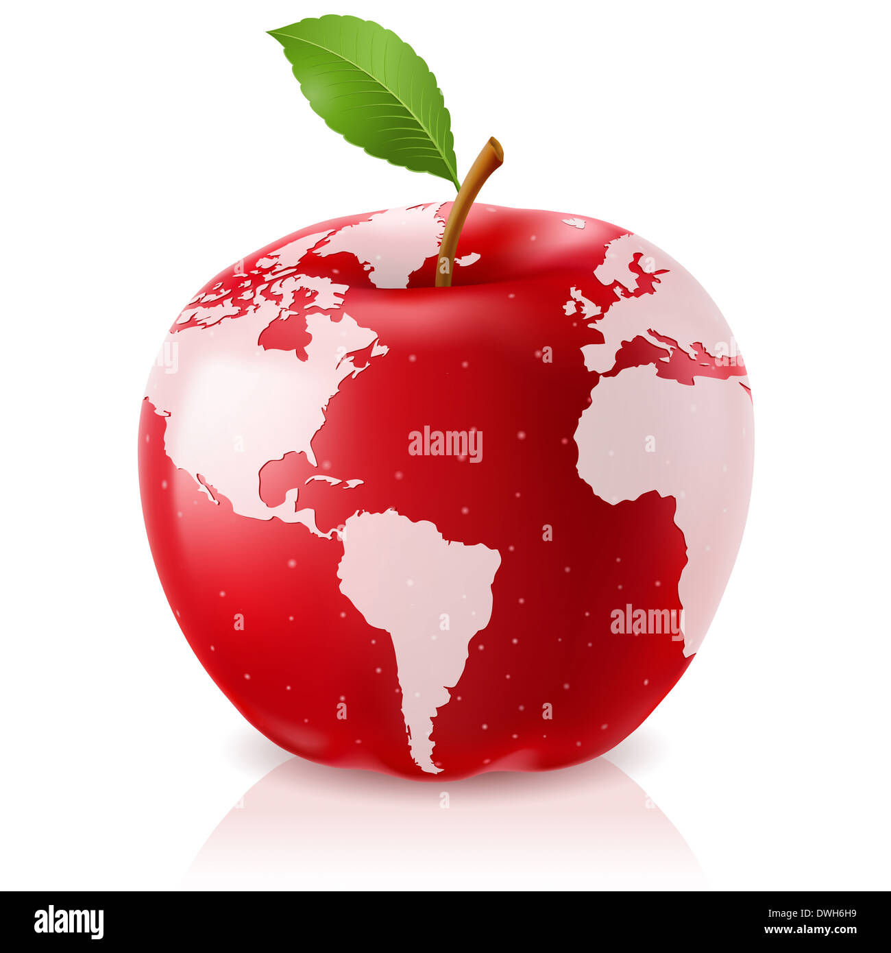 Red Apple World Map on White Background Stock Photo - Alamy