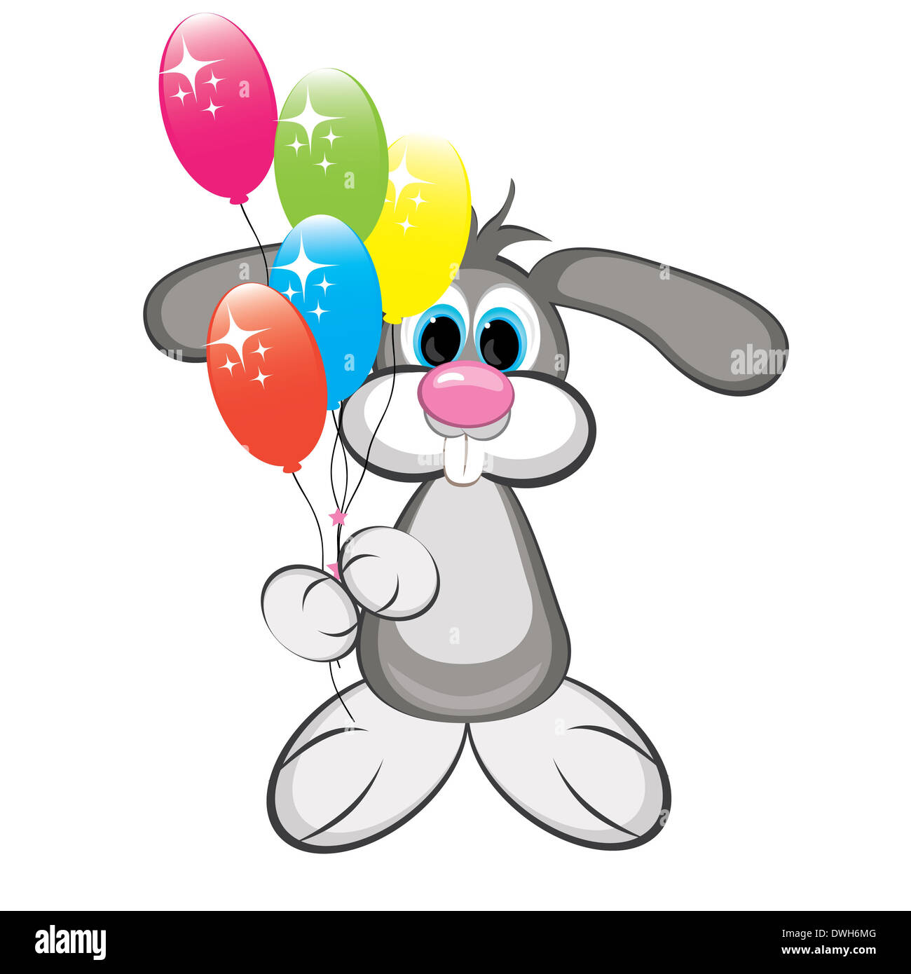 Cartoon rabbit with colorful balloons. Illustration on white background ...