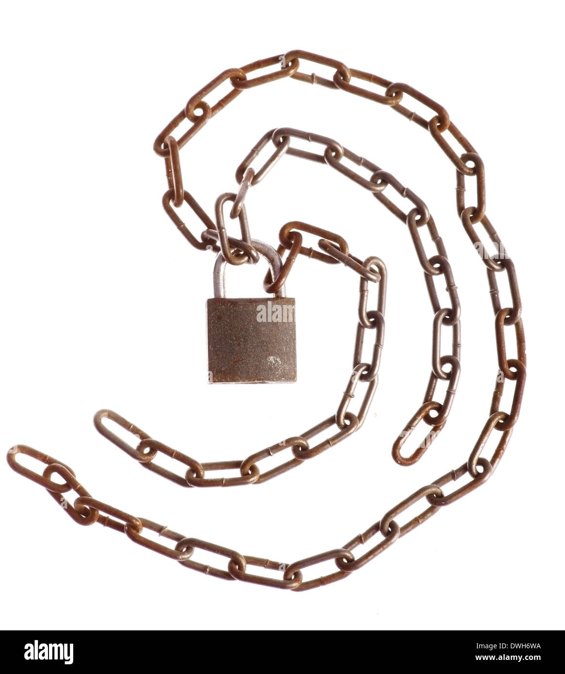 Color detail of some rusty chains and a lock, on white Stock Photo - Alamy