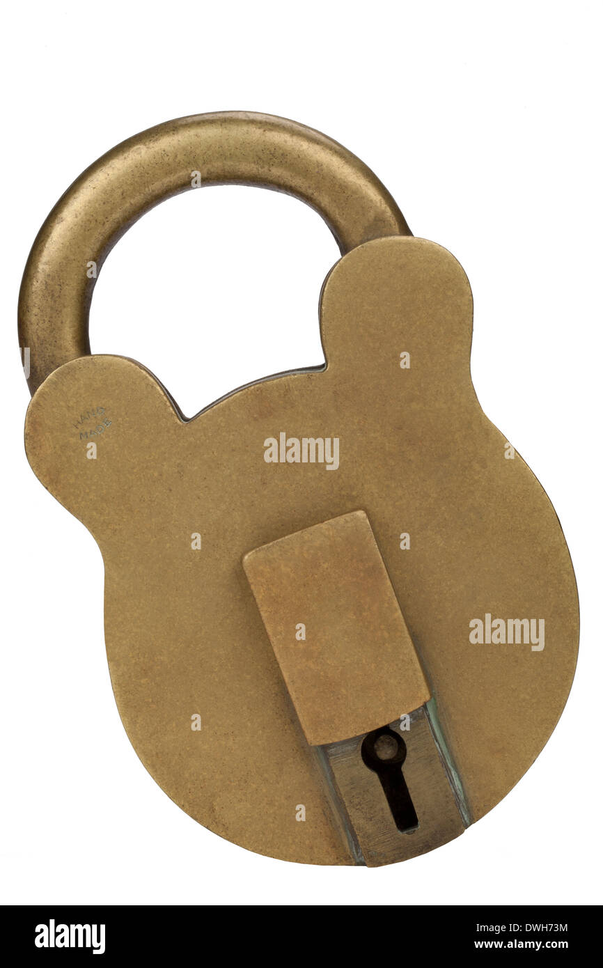 A large brass padlock - Isolated Stock Photo - Alamy