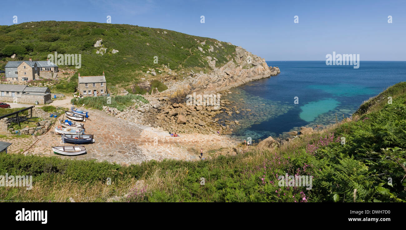 A sunny summer's day at Penberth Cove, Cornwall from the coastal path ...