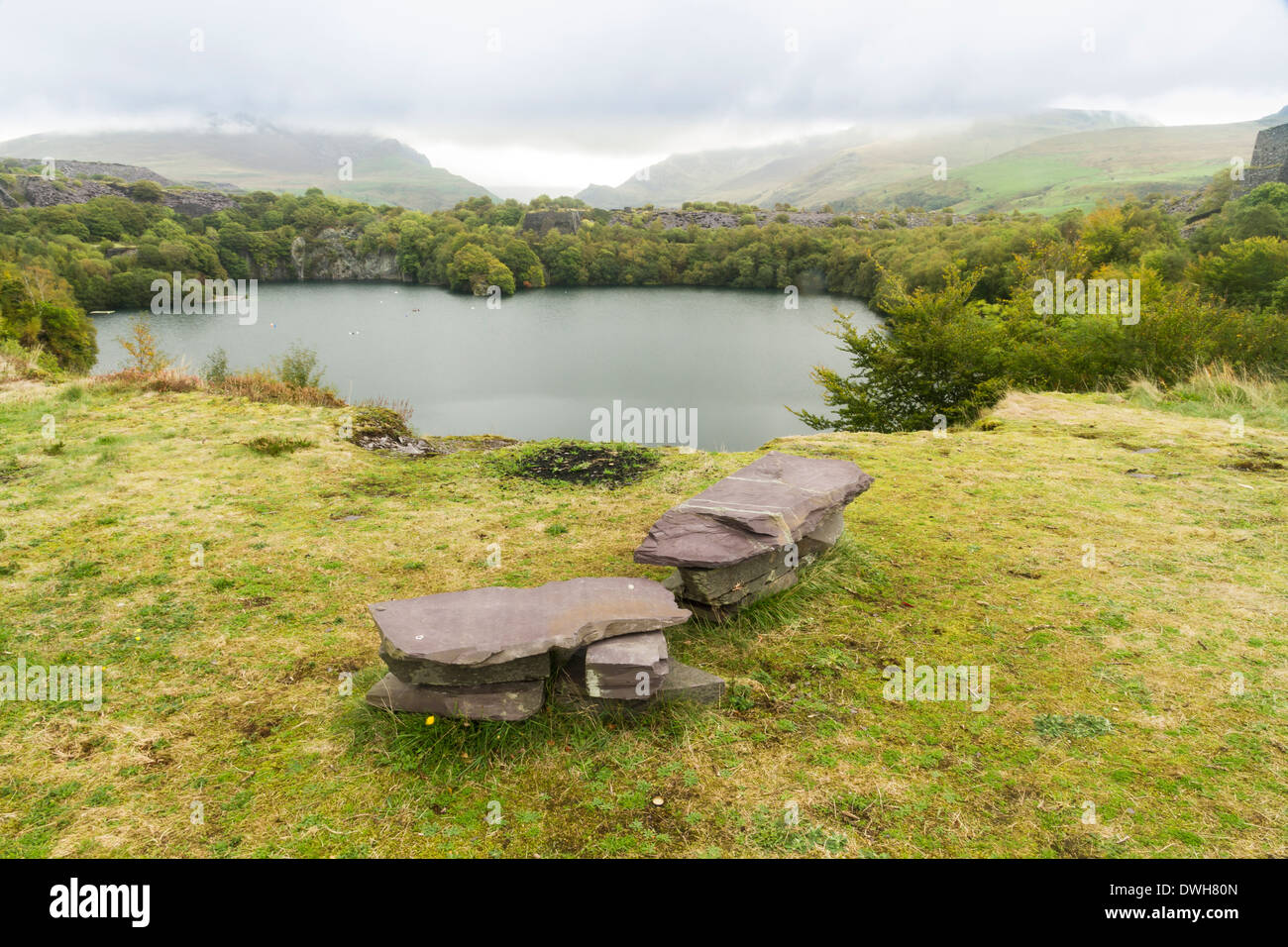 Looking across the disused Dorothea Slate Quarry, Nantlle, Gwynedd ...