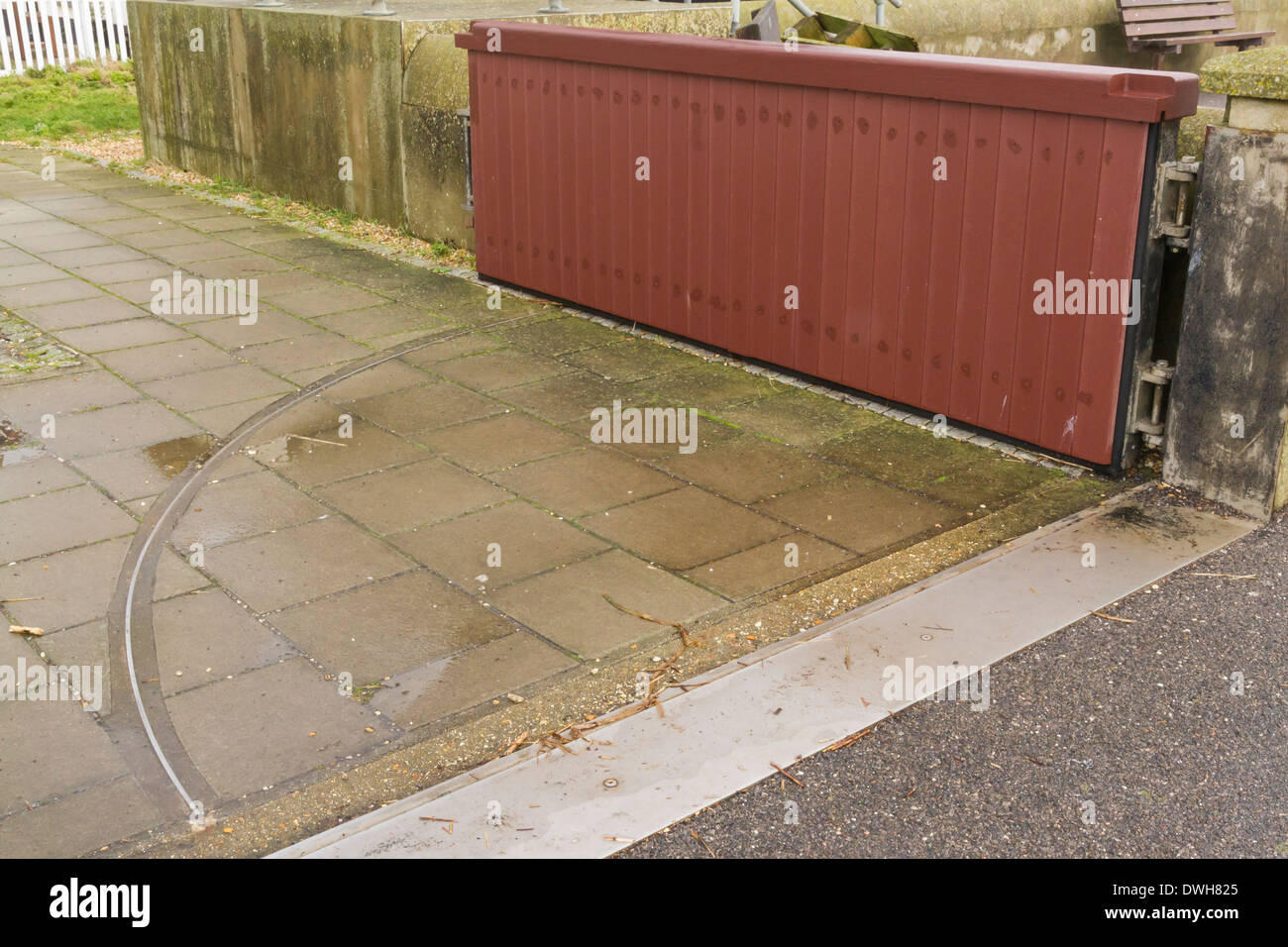 Small floodgate to protect against high tidal floods. Mudeford Quay ...