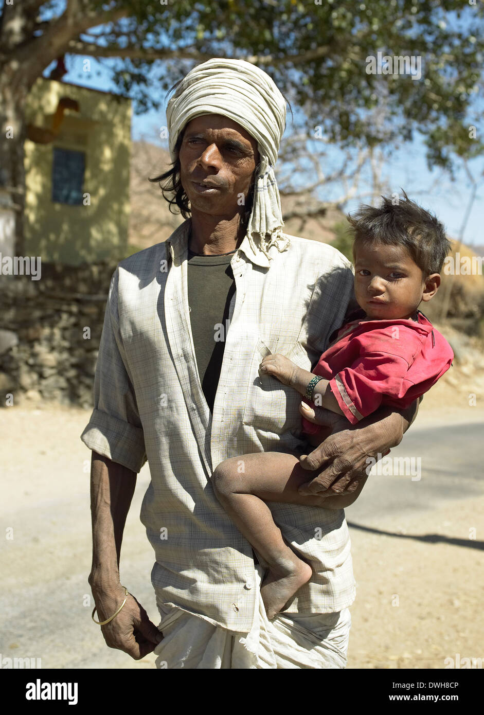 Indian father and child in Udaipur in Rajasthan in northwestern India ...
