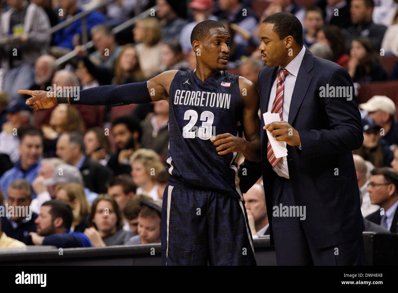 March 8, 2014: Georgetown Hoyas forward Aaron Bowen (23) points things ...