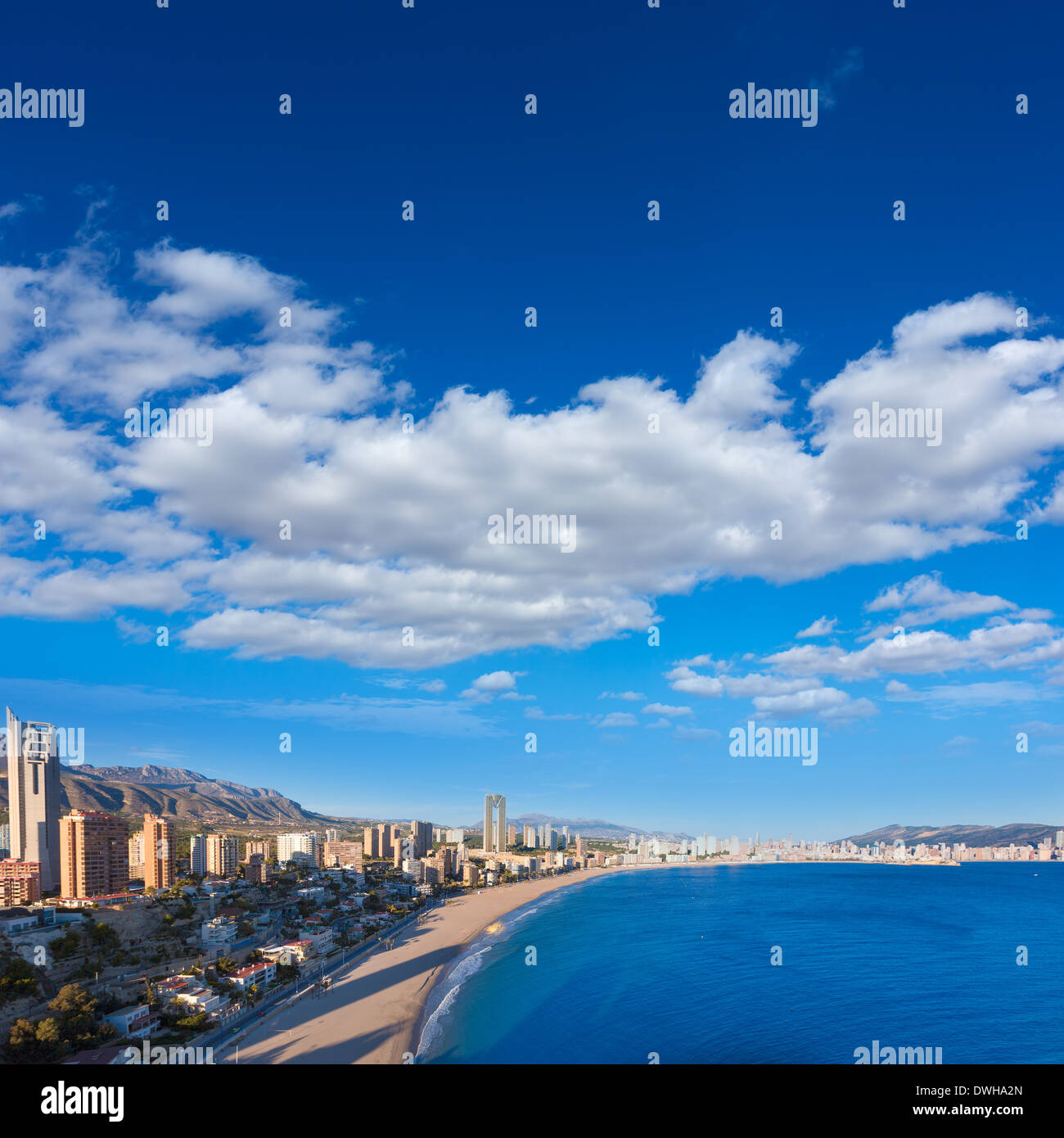 Benidorm alicante skyline high angle view of Poniente beach playa at ...