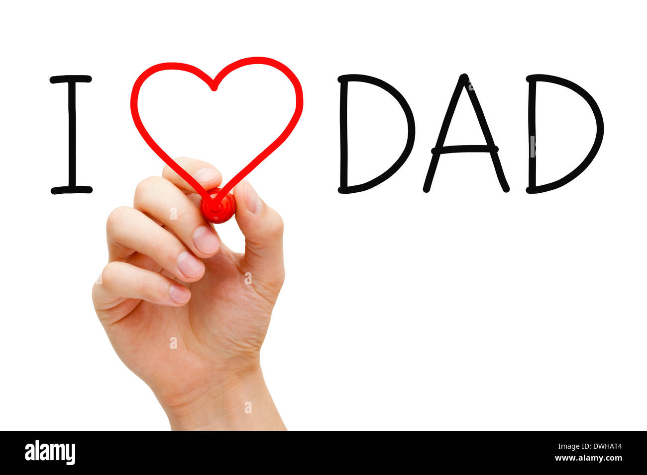 Hand writing I Love Dad with red marker on transparent wipe board Stock ...