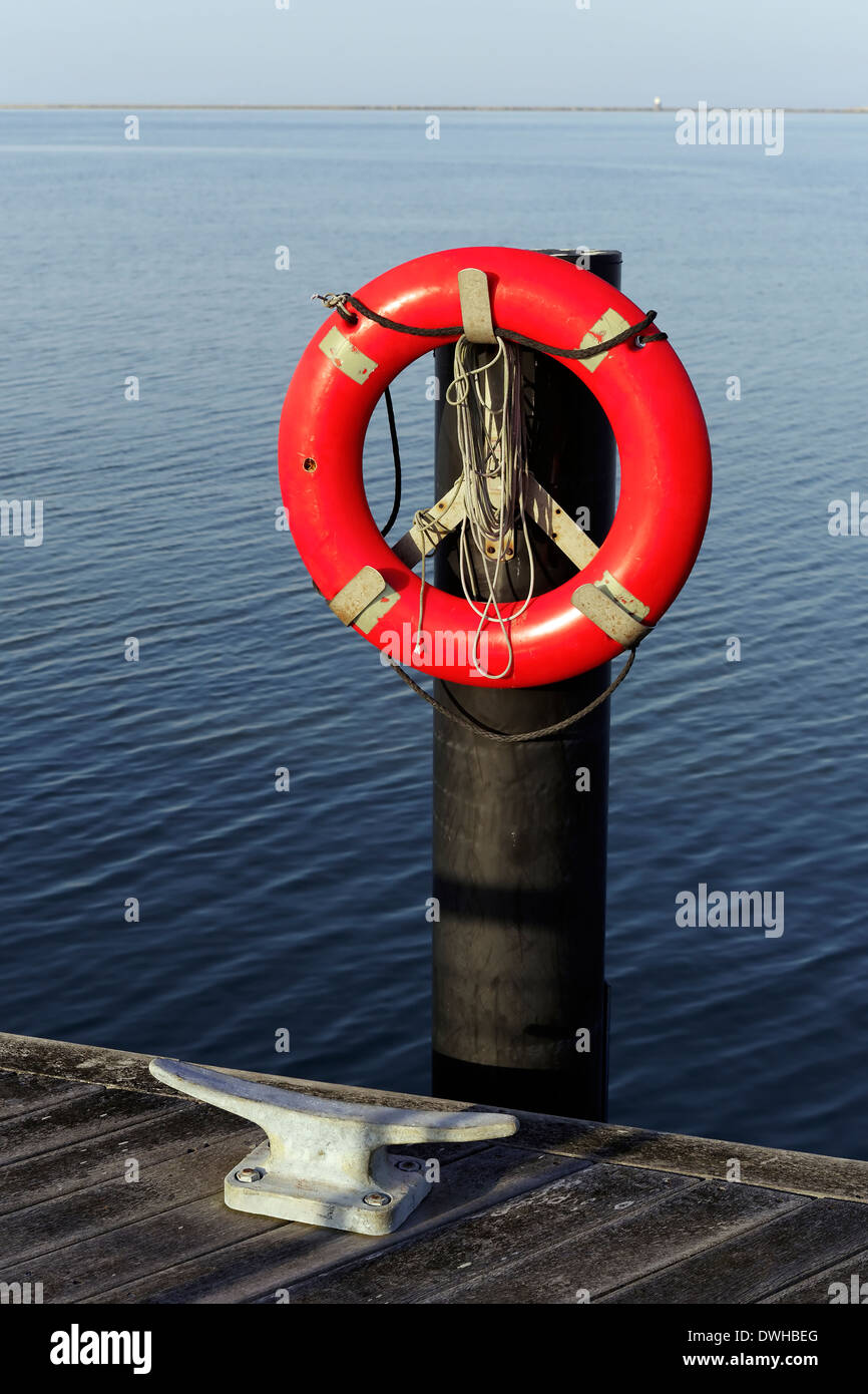 Orange flotation ring and boat cleat seen at the Cape May - Lewes Ferry ...
