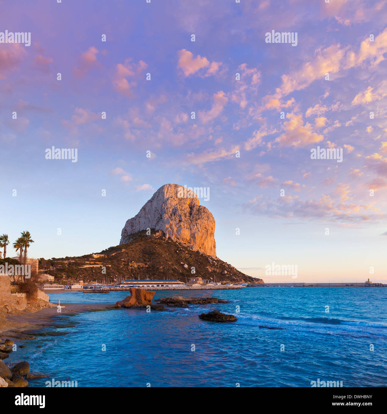Calpe Alicante sunset at beach Cantal Roig in Mediterranean Spain Stock ...