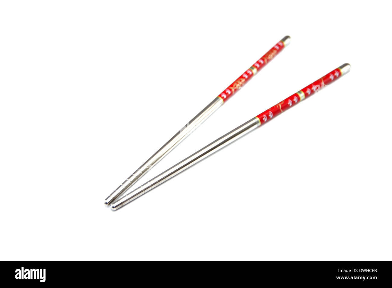 Stainless steel chopsticks with red pattern on white background Stock ...