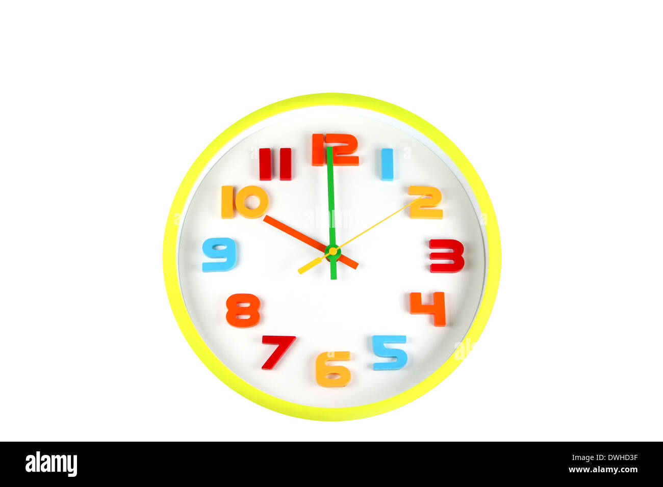 Colorful clock in telling time of ten o'clock on white background Stock ...
