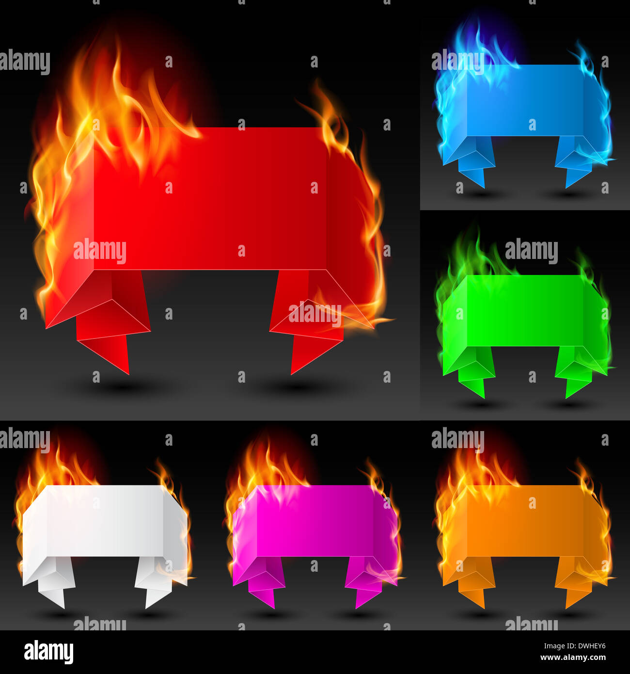 Set of Fire banners. The illustration on white background for the ...