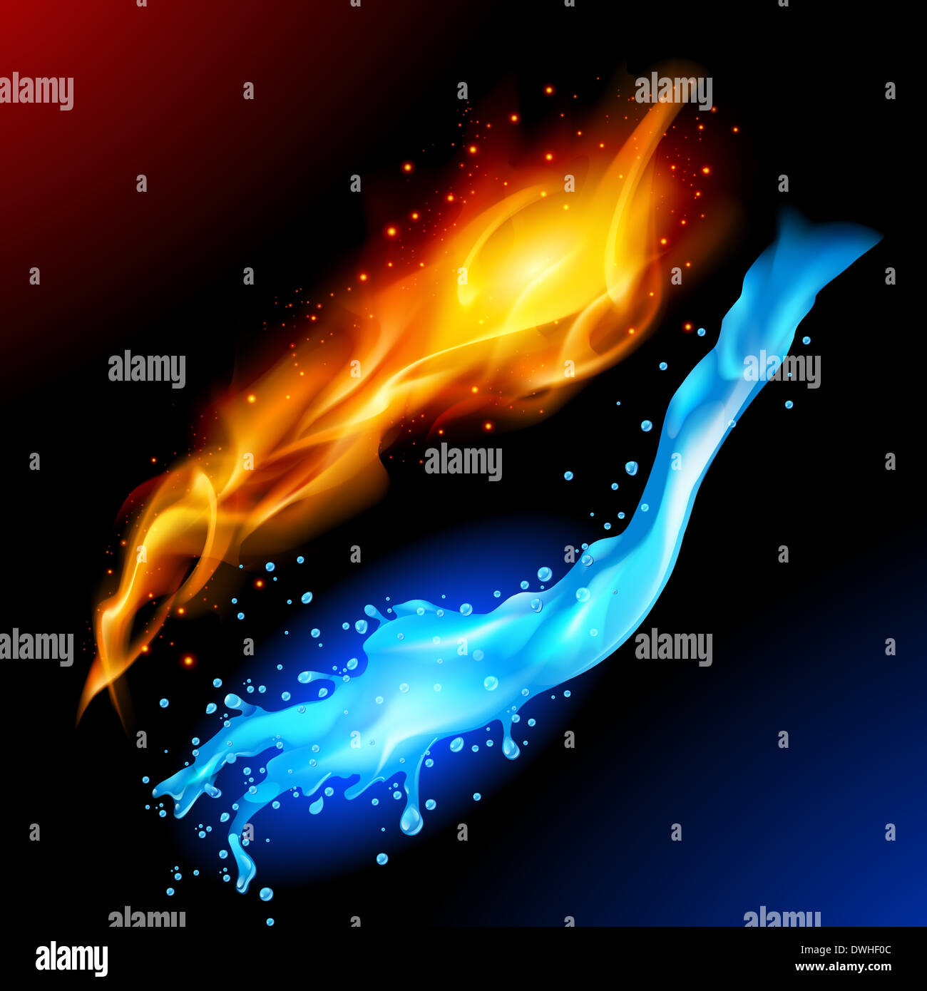 A bright blue and yellow orb circle representing the elements of fire ...