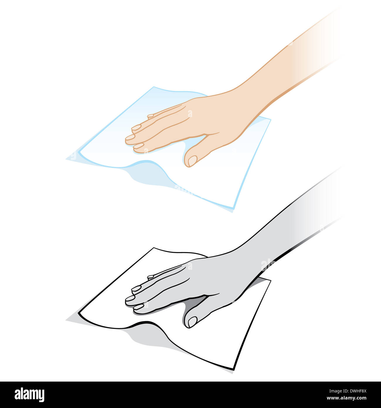 Two variants of a womans hand with a rag. Illustration on white ...