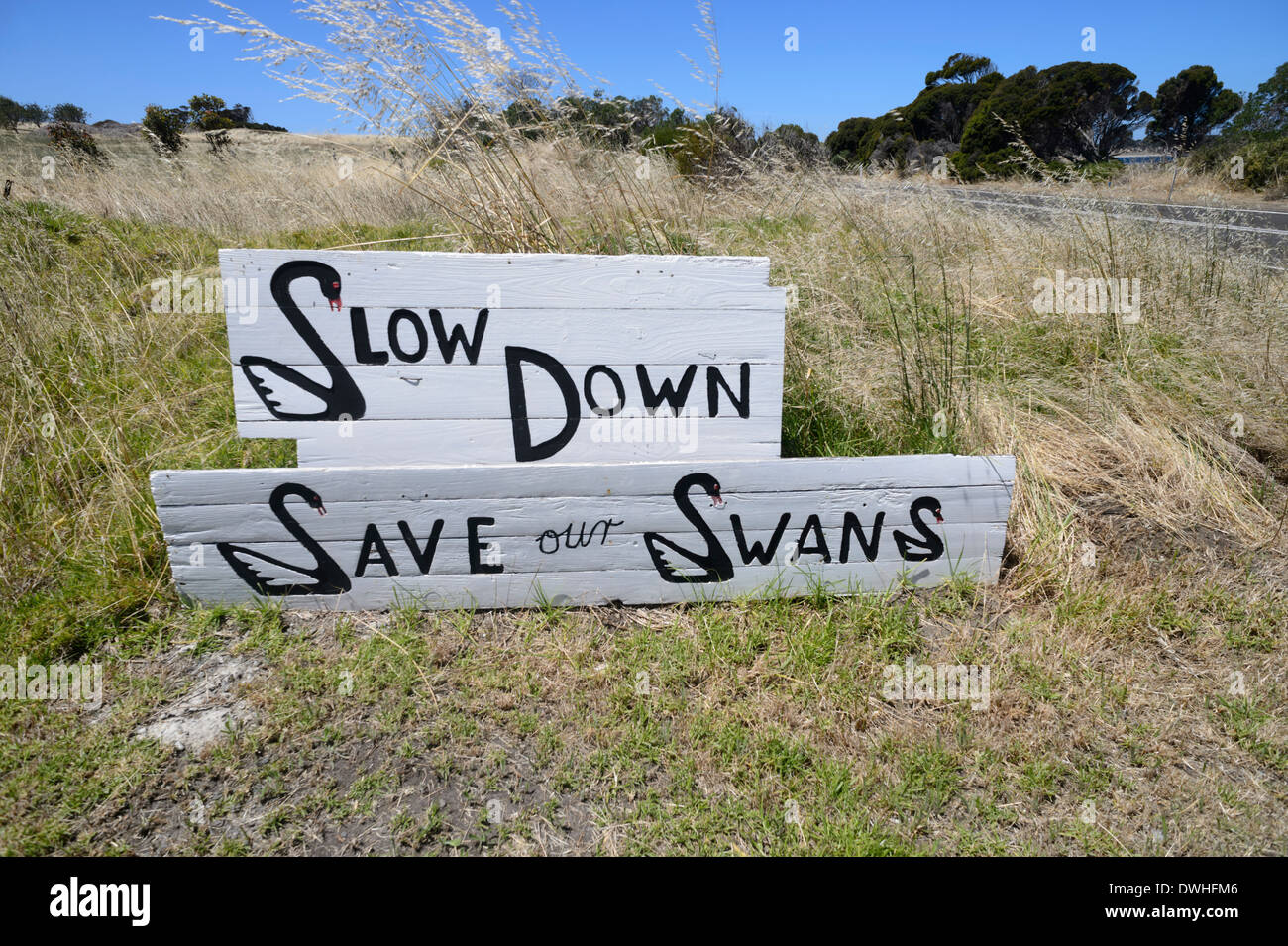Save our Swans Sign - "Kangaroo Island" - South Australia Stock Photo ...