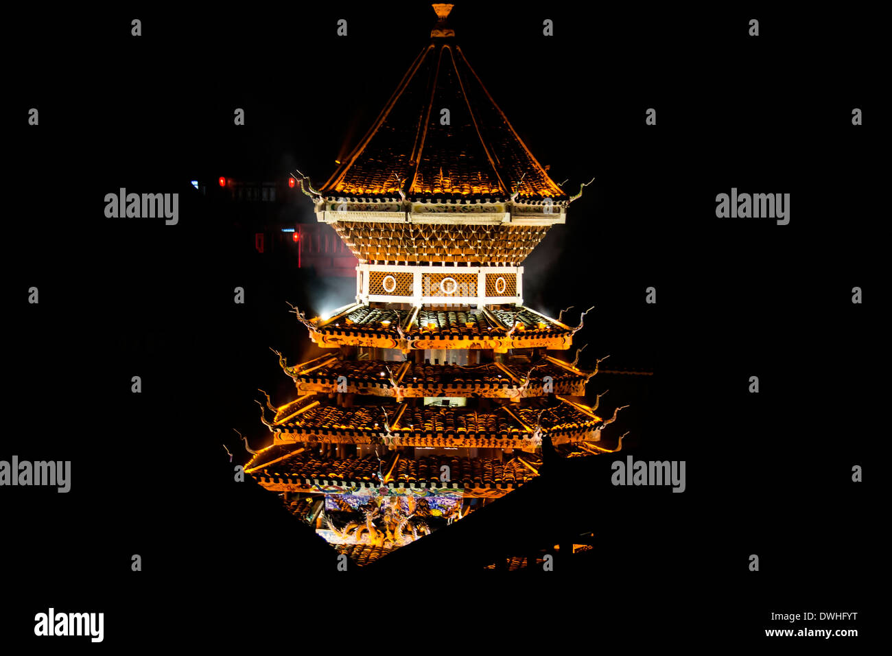 Illuminated Pagoda at night Photographed in China Stock Photo - Alamy