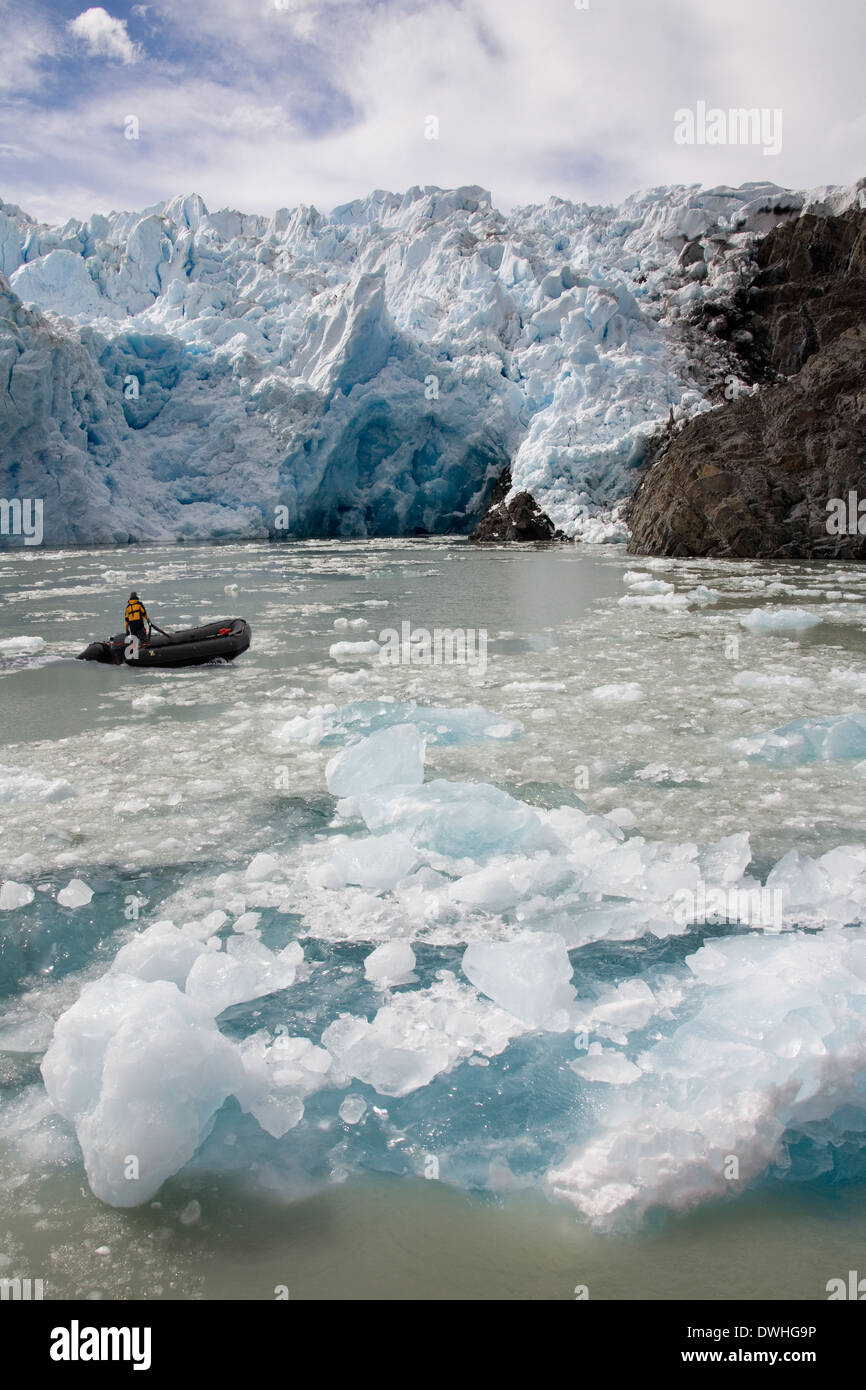 Floating sea ice near San Rafael Glacier in Patagonia in southern Chile ...