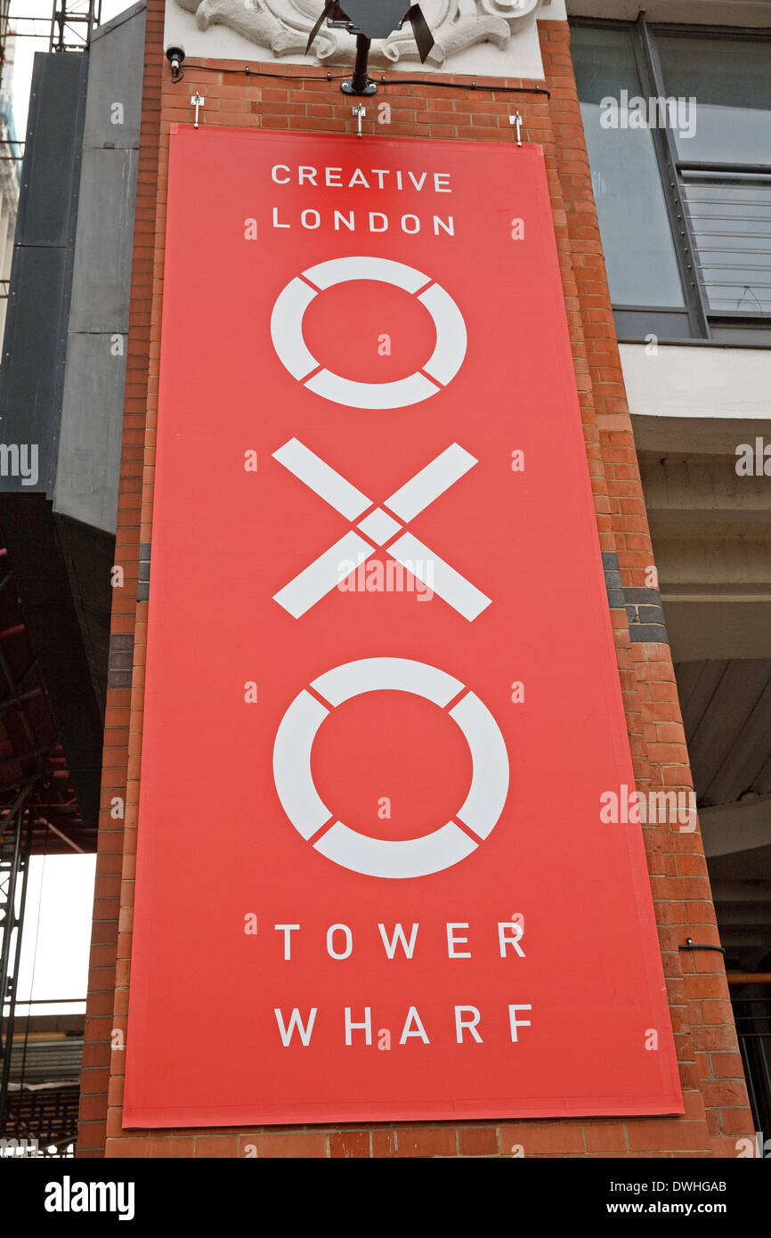 Oxo tower wharf sign at the bottom of the OXO tower Stock Photo - Alamy