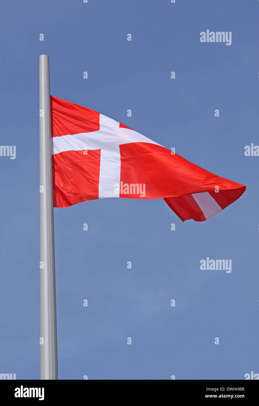 flag of Denmark over blue sky Stock Photo - Alamy