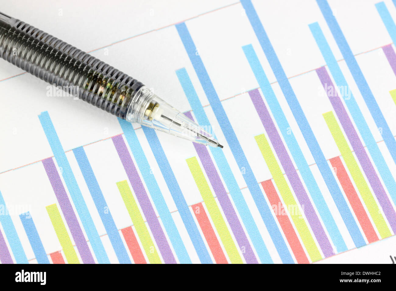 Closeup Mechanical pencil point to bar graph Stock Photo - Alamy